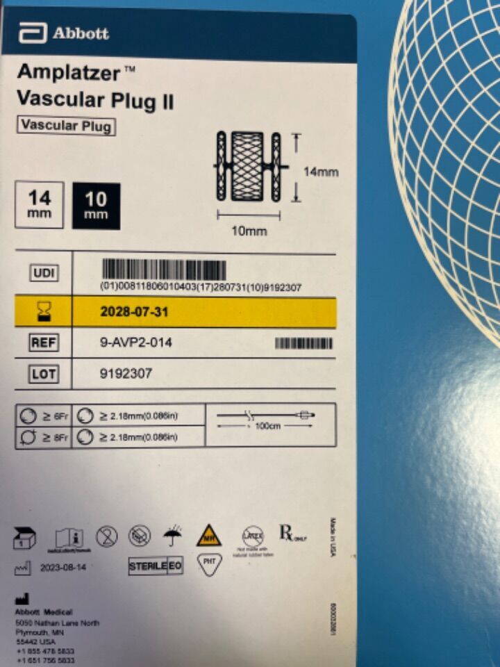 New ABBOTT Amplatzer 9 AVP2 014 Vascular Plug II 14mm X 10mm