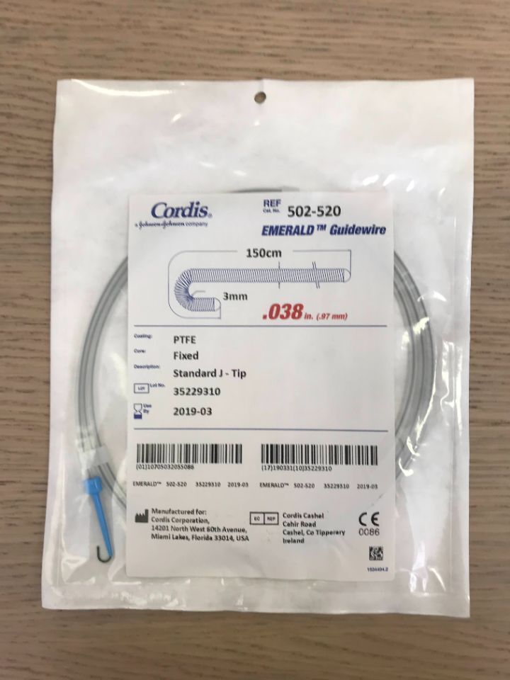 New CORDIS 502-520 Emerald Guidewire PTFE Standard J-Tip Fixed 150cm (X ...