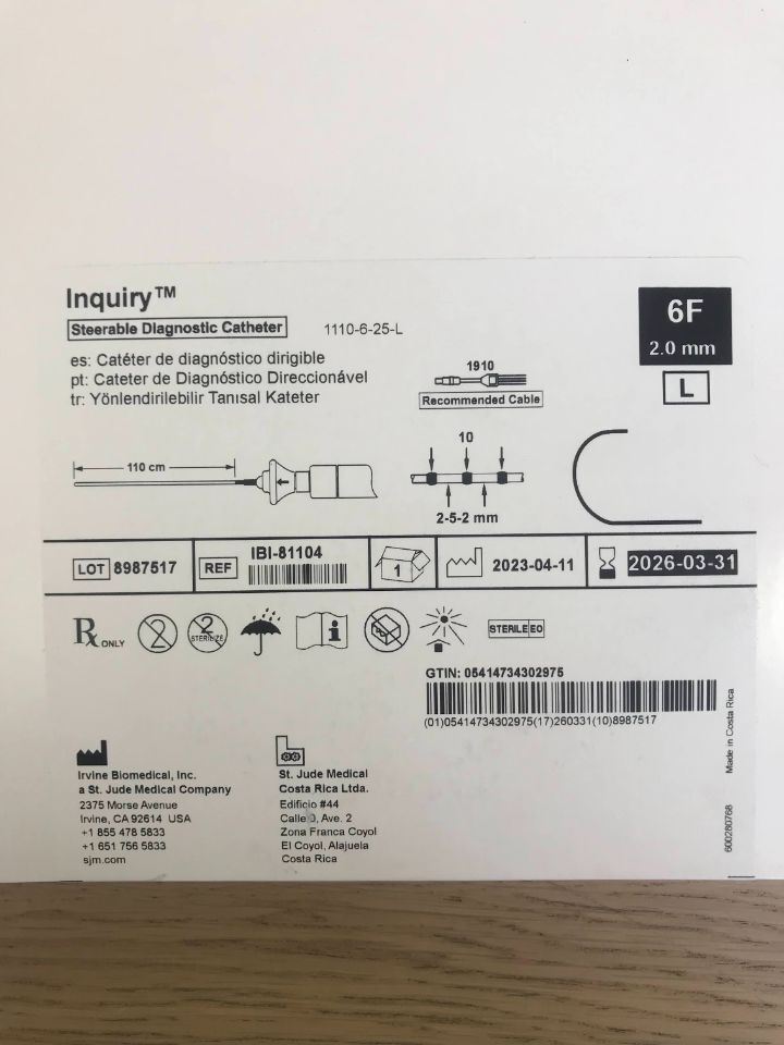 New ST JUDE IBI-81104 Inquiry Steerable Diagnostic Catheter 6F x 110cm ...