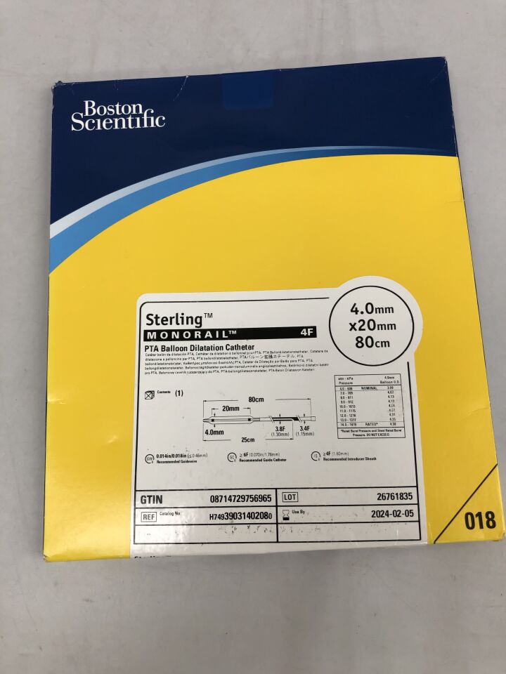 New Boston Scientific 3903140208 Sterling Monorail Pta Balloon Dilatation Catheter 40mm X 20mm