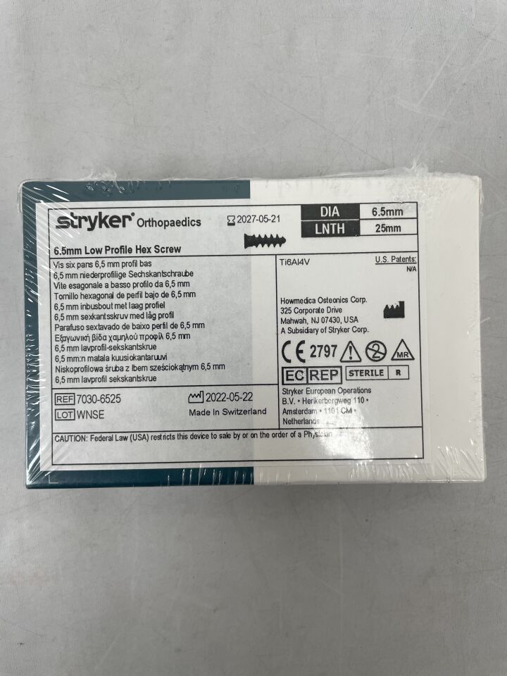 New STRYKER 7030-6525 Low Profile Hex Screw 6.5mm x 25mm Disposables ...